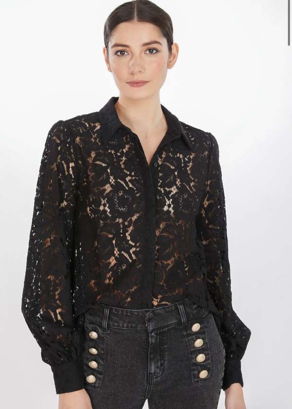 Generation Love Jada Drapey Sleeve Lace Scalloped Hem Shirt - Black ...