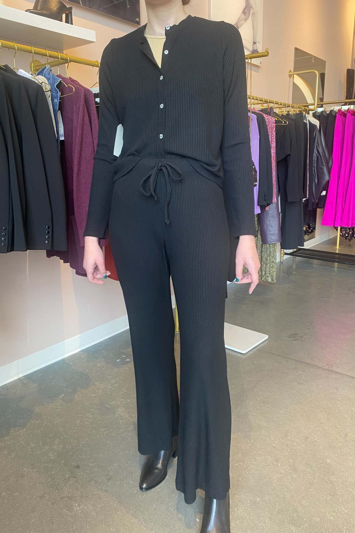 Donni. Ribbed Knit Wide Leg - Jet | Garmentory