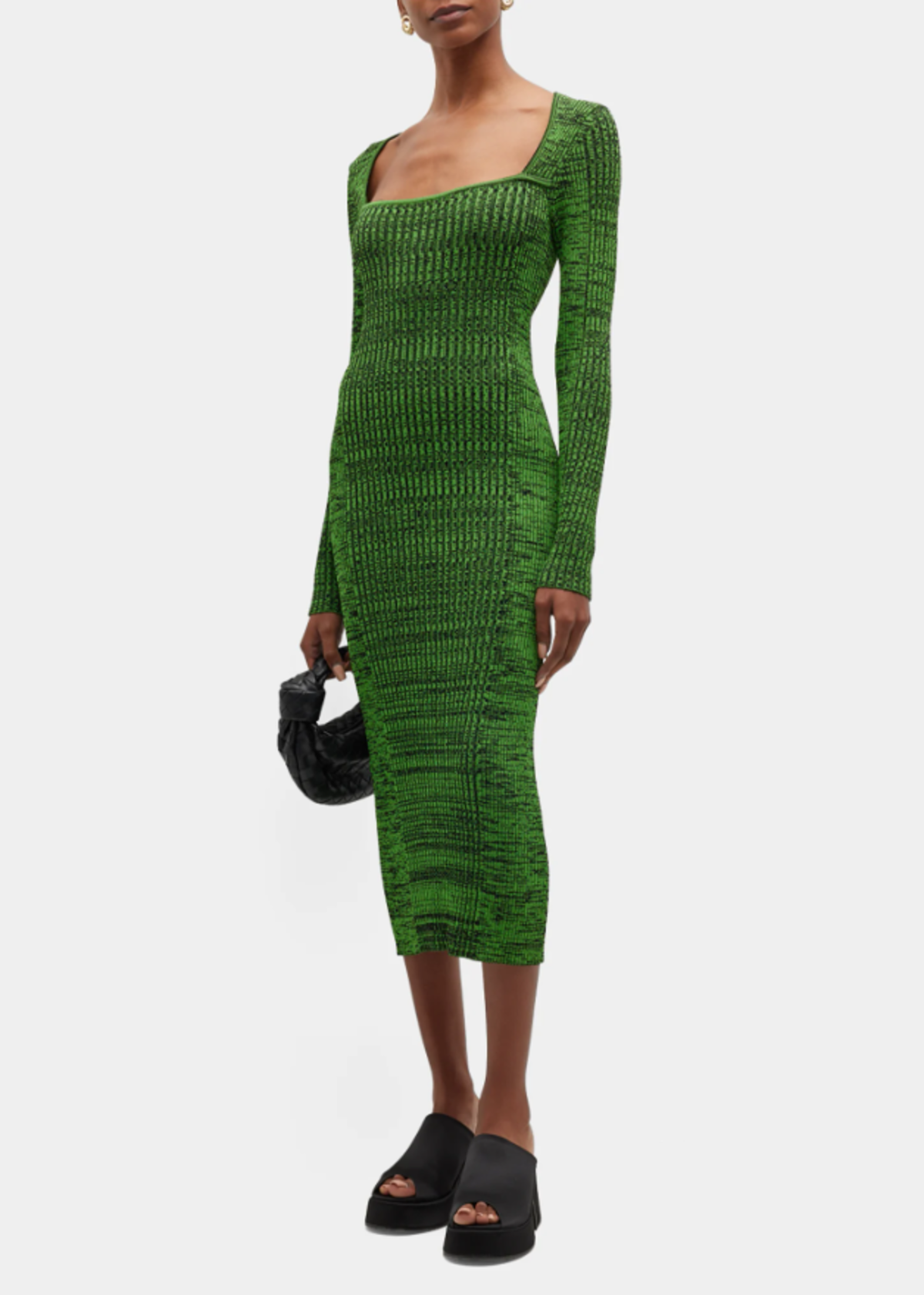 Ganni Knit Square-Neck Midi Dress - Kelly Green | Garmentory