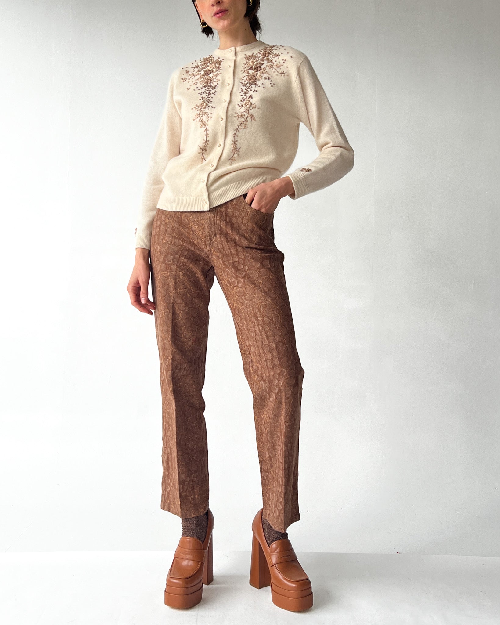 Vintage Metallic Alligator Pants - Brown/Gold | Garmentory