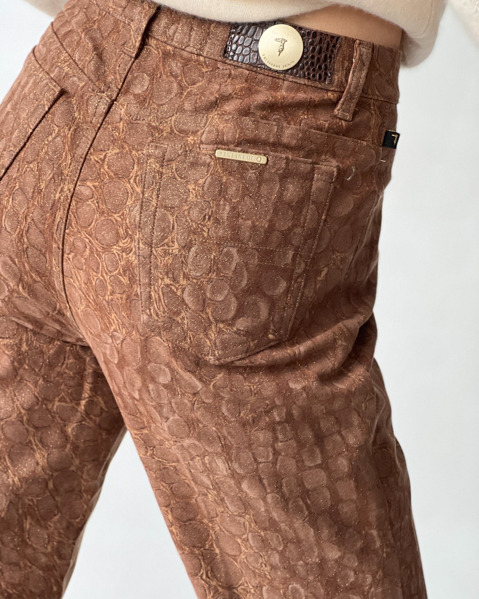 Vintage Metallic Alligator Pants - Brown/Gold | Garmentory