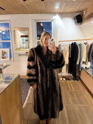 Tarin Thomas Long Striped Raccoon Fur Coat - Black/Brown | Garmentory