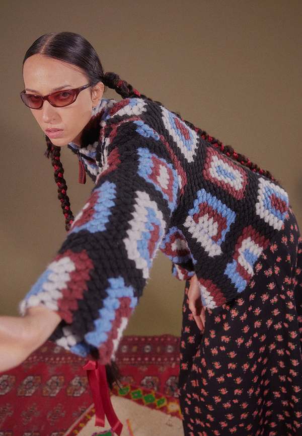 DAMSON MADDER Agnes Knitted Crochet Half Zip - Black | Garmentory