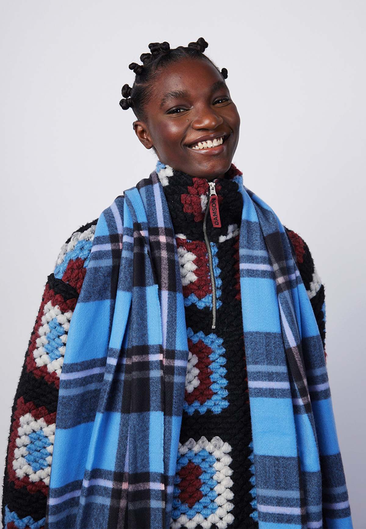 DAMSON MADDER Agnes Knitted Crochet Half Zip - Black | Garmentory