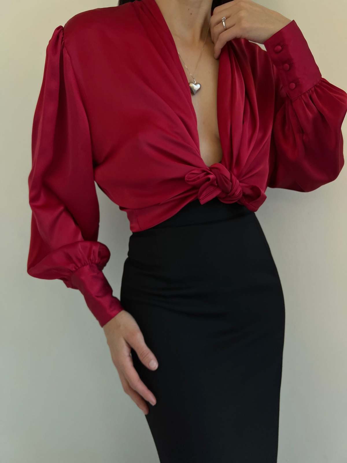 Vintage Low Plunge Cowl Neck Blouse - Carmine | Garmentory