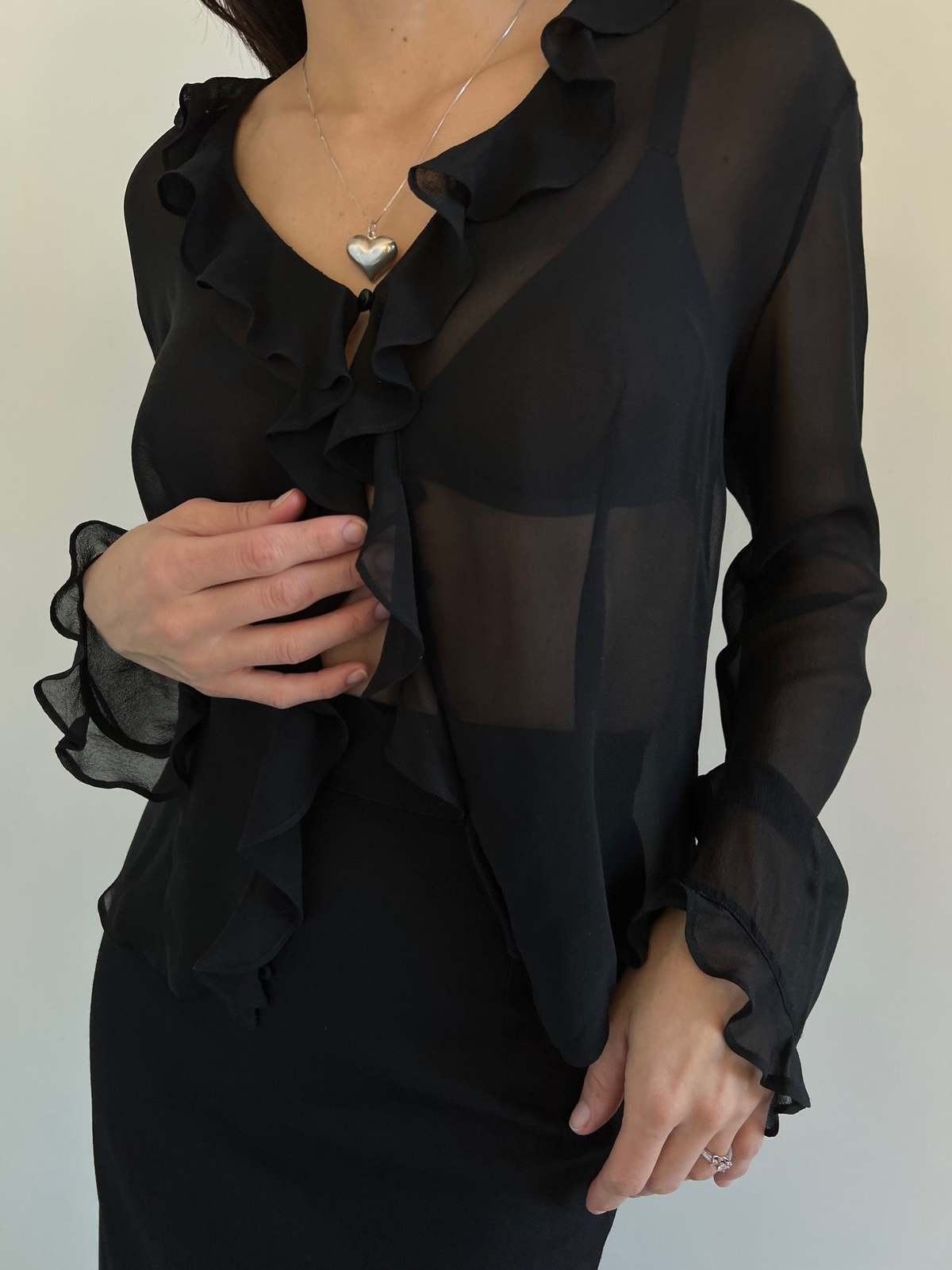 Vintage Sheer Silk Cascading Low Plunge Blouse - Onyx | Garmentory