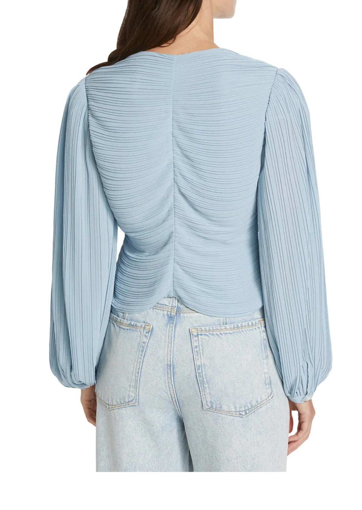 FRAME Denim Pleated Billow Sleeve Top - Chambray | Garmentory