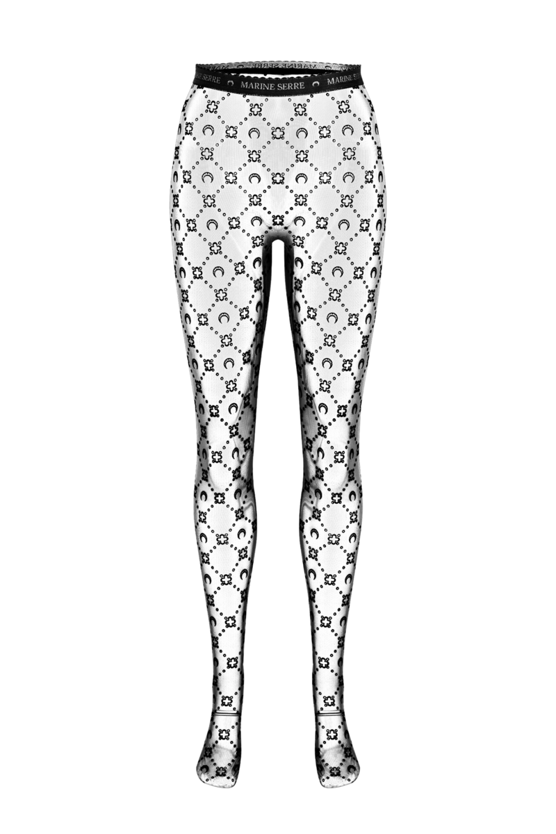 MARINE SERRE Moonogram Flocked Mesh Tights - Black | Garmentory