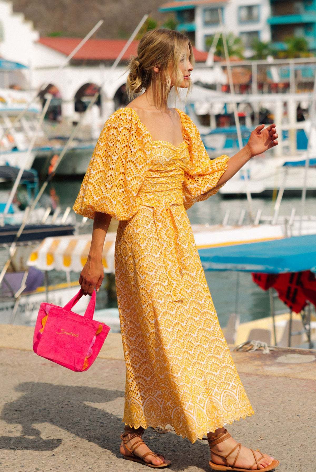 Sundress LIA LONG DRESS - EYELET YELLOW | Garmentory