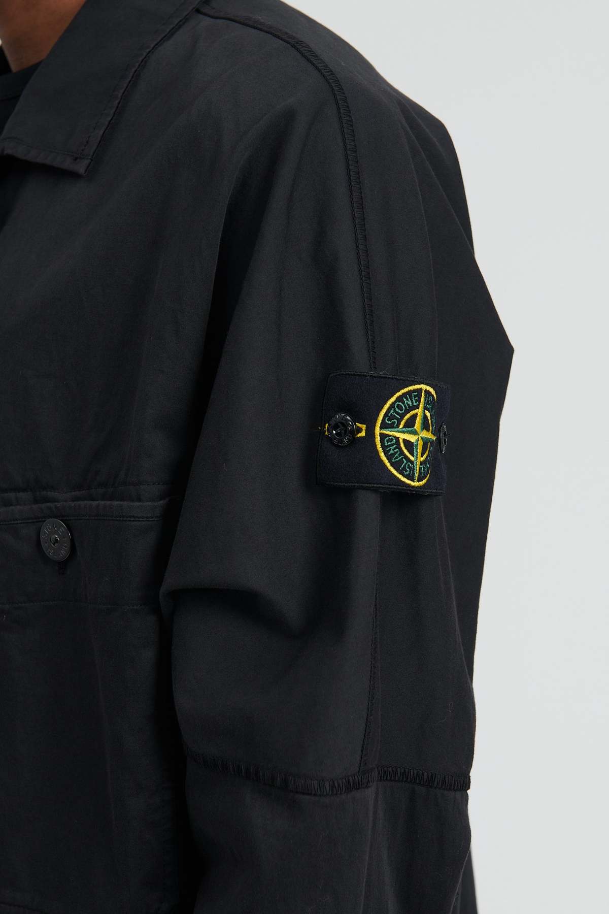Stone Island Stretch Cotton Wool Satin Overshirt - Black | Garmentory