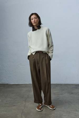 Cordera Wool And Cashmere Asymmetric Neck Sweater - Natural | Garmentory