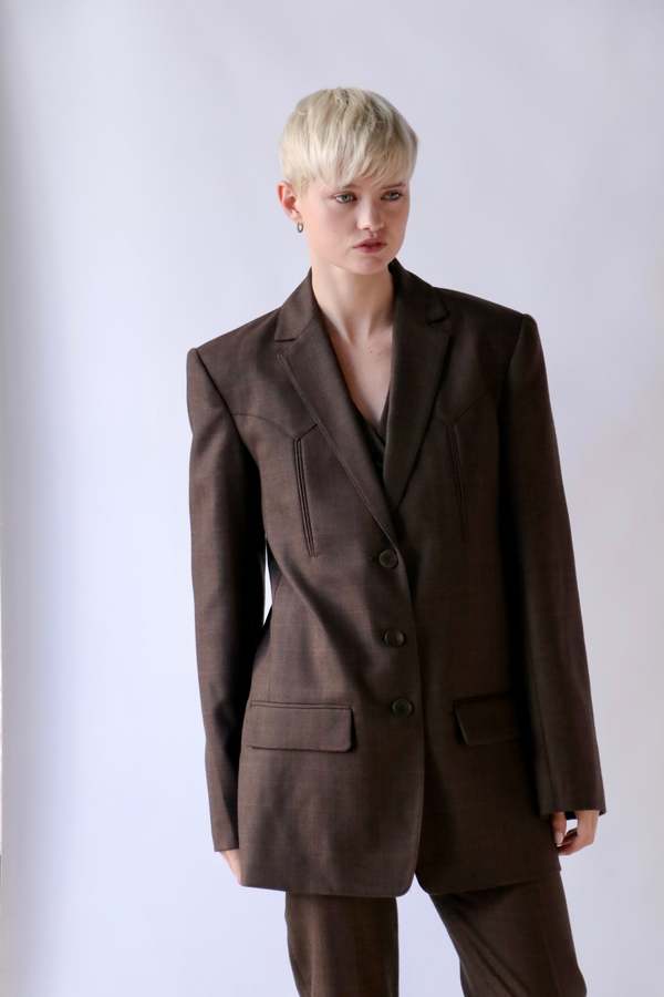 Tibi Reed Suiting Western Blazer - Brown Multi | Garmentory