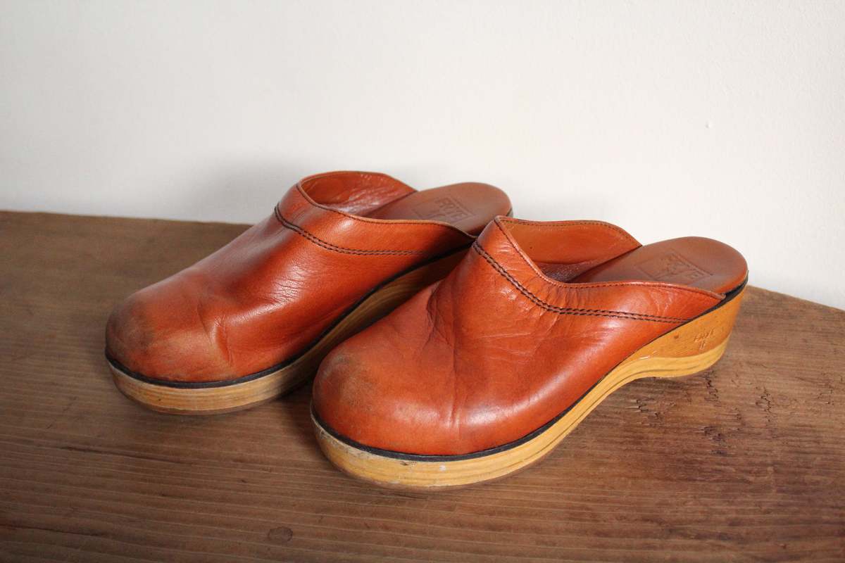 1970s Frye Leather Wood Clogs - Brown | Garmentory