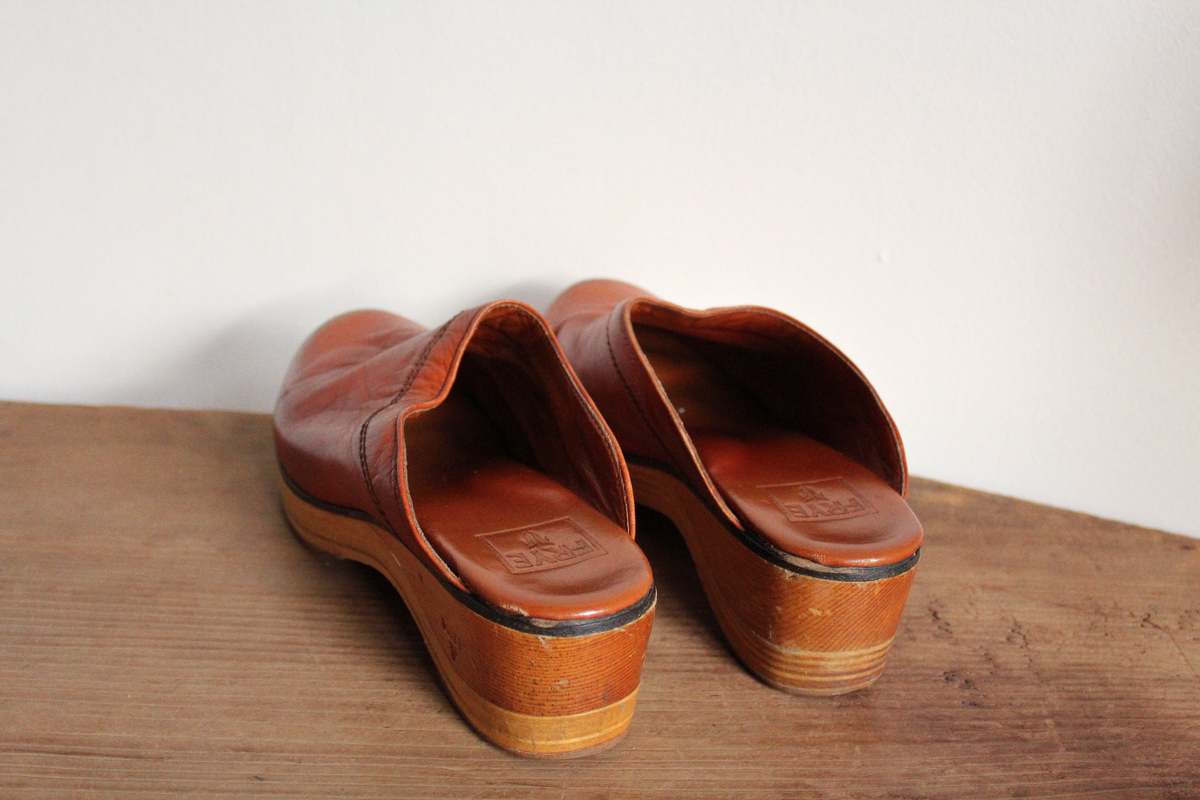 1970s Frye Leather Wood Clogs - Brown | Garmentory