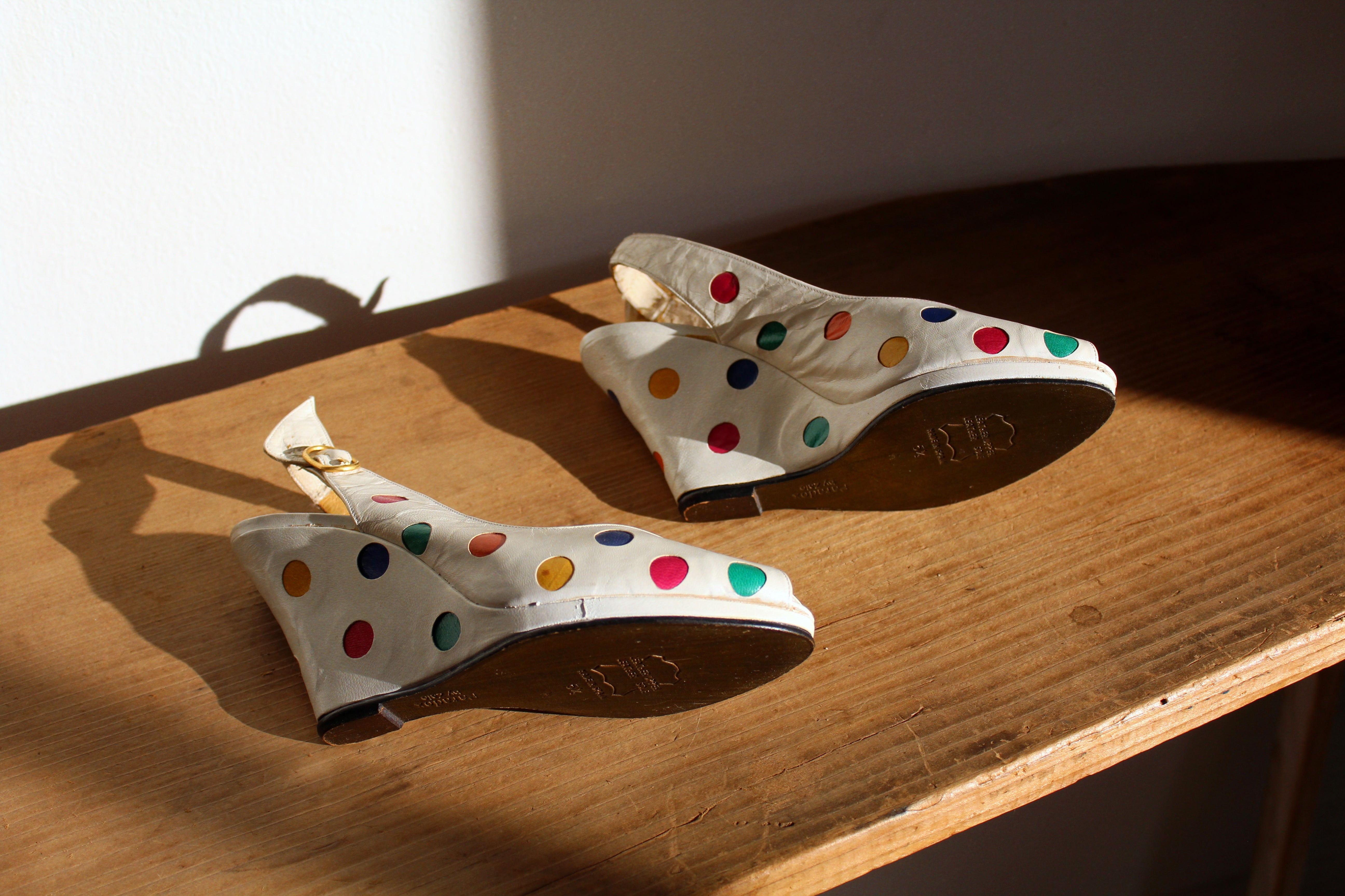 1980s does 1940s Leather Polka Dot Sling Back Wedges - White | Garmentory