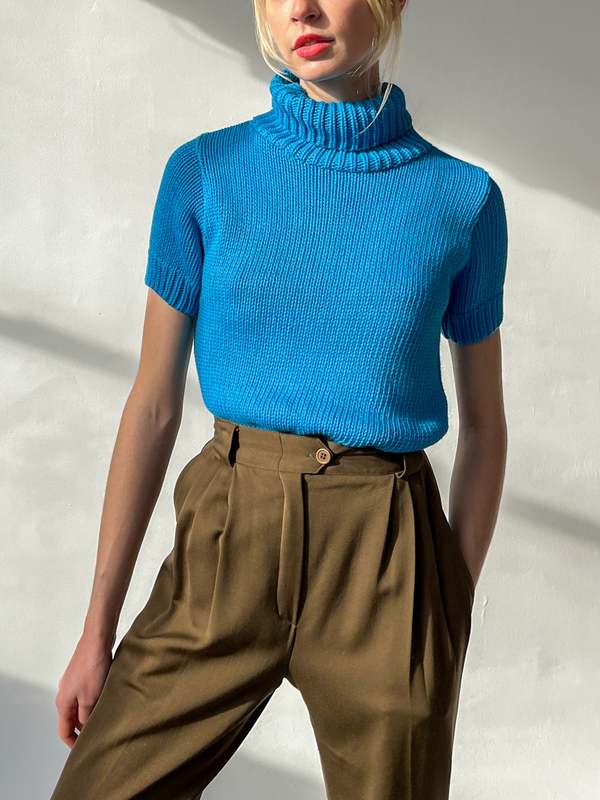 Short Sleeve Turtleneck Sweater - Blue | Garmentory