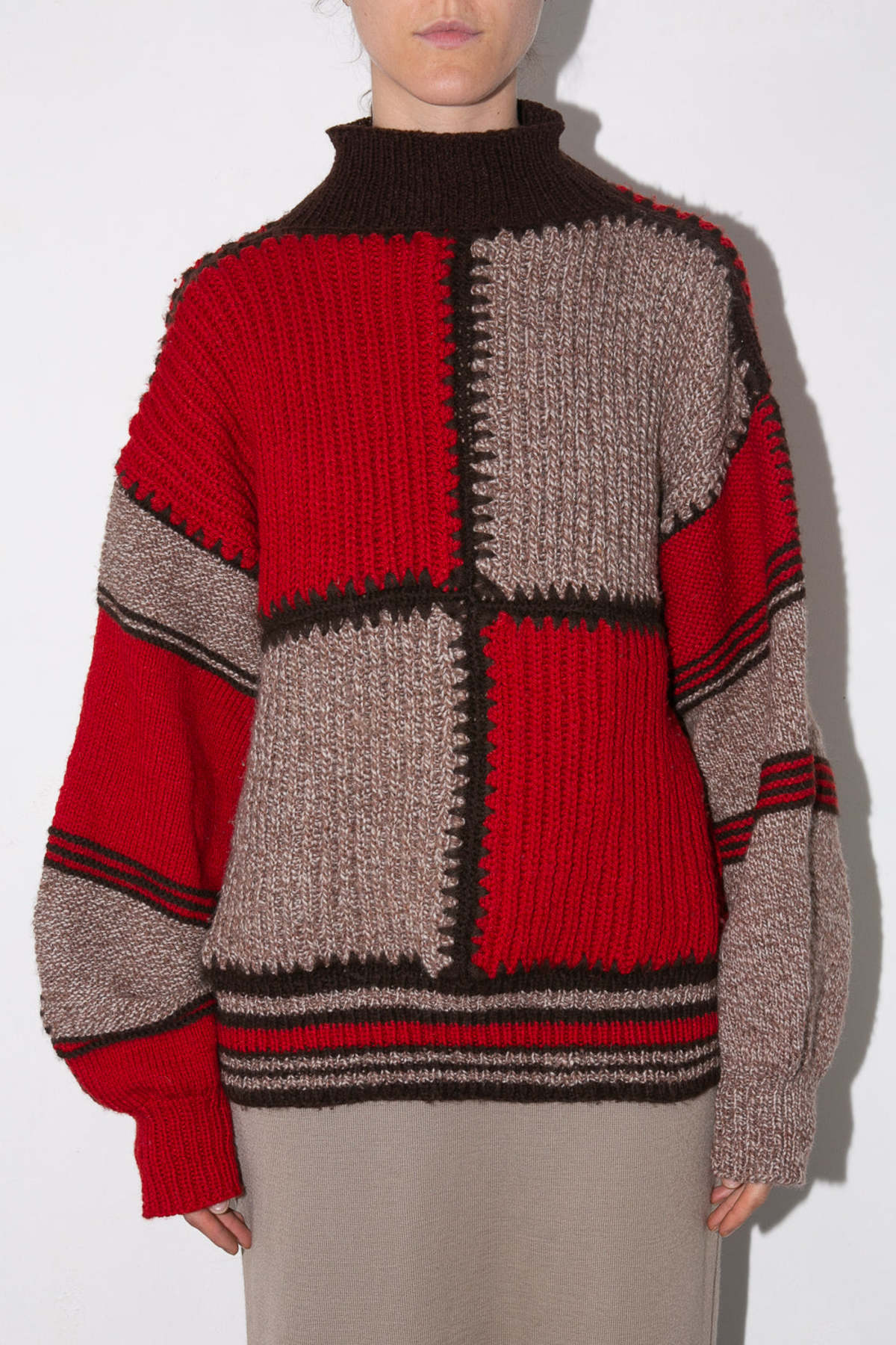 Vintage Patchwork Jumper - Red/Brown/Taupe | Garmentory