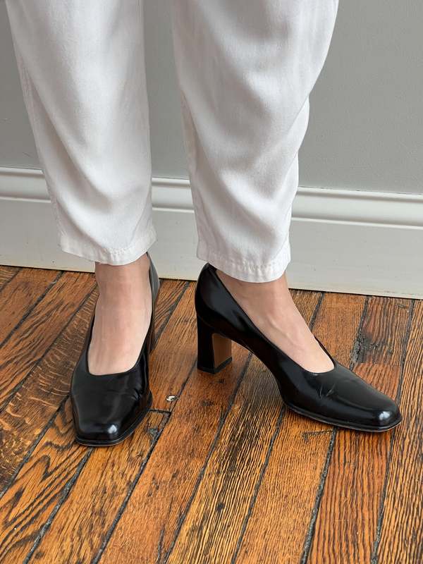 Vintage Italian Leather Square Toe Pumps - Onyx | Garmentory