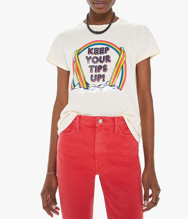 Mother Denim The Boxy Keep Your Tips Up Goodie Goodie Tee - Cream ...