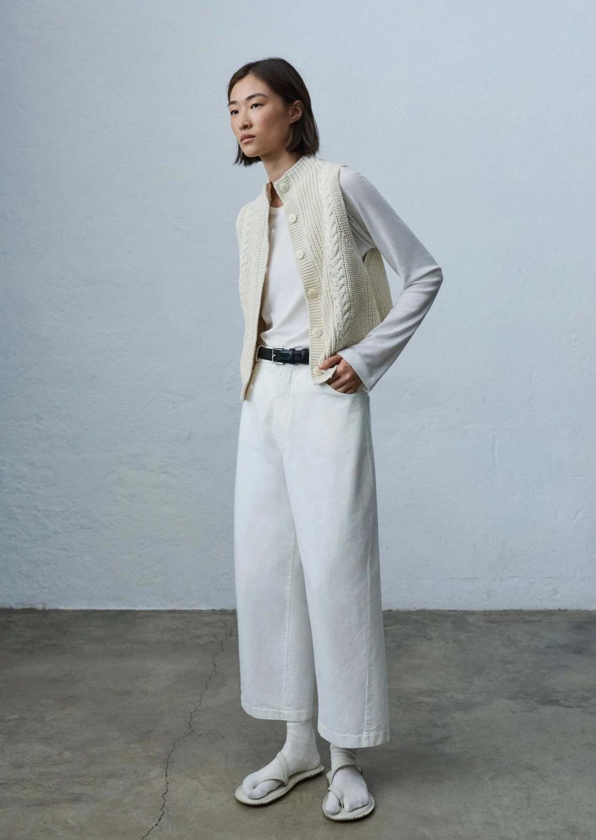 Cordera Cable Knit Waistcoat - Natural | Garmentory
