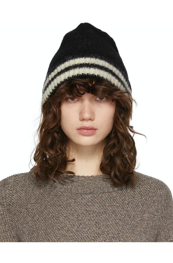 Our Legacy Wool Knit Stripe Beanie - Black | Garmentory