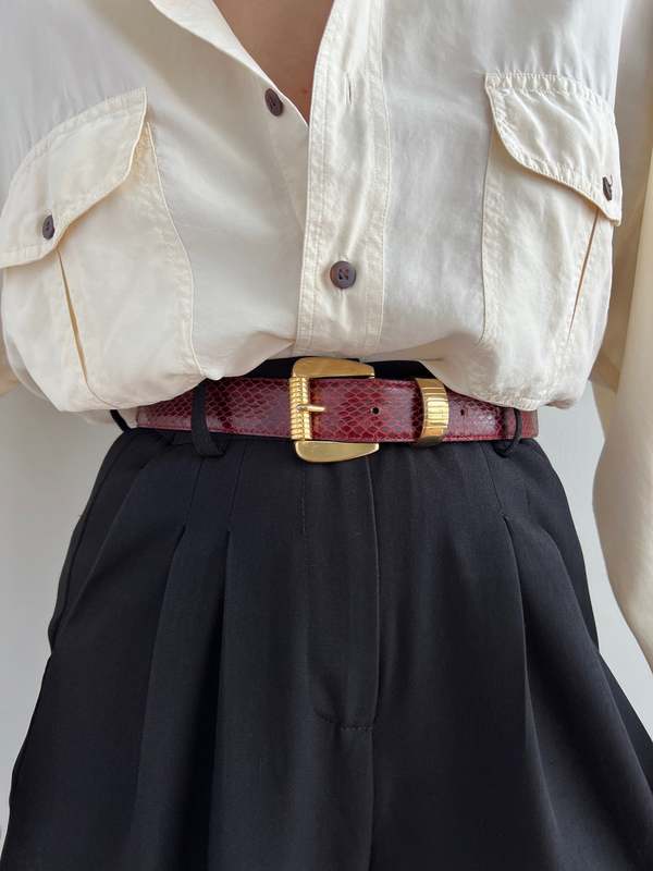 Vintage Snake Skin Belt - Syrah/Gold Tone | Garmentory