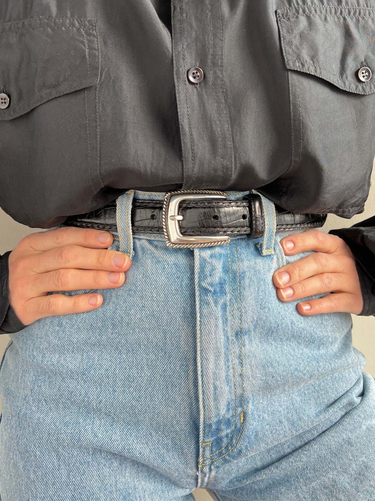 Vintage Leather Belt - Silver Tone/Sable | Garmentory