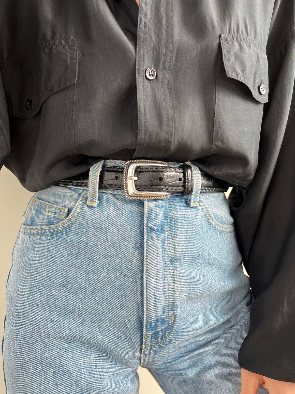 Vintage Leather Belt - Silver Tone/Sable | Garmentory