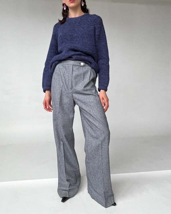Vintage Straight Leg Slacks - Blue/Cream | Garmentory
