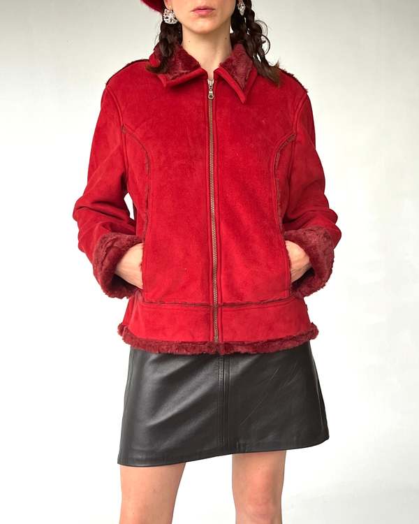 Vintage Faux Shearling Coat - Red | Garmentory