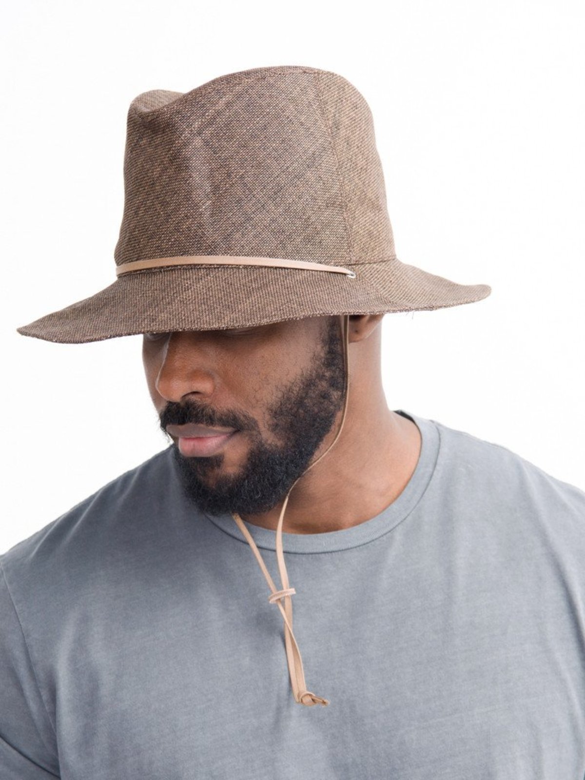 Kijima Takayuki Paper-Cloth Hat with Chin Chord - Brown | Garmentory