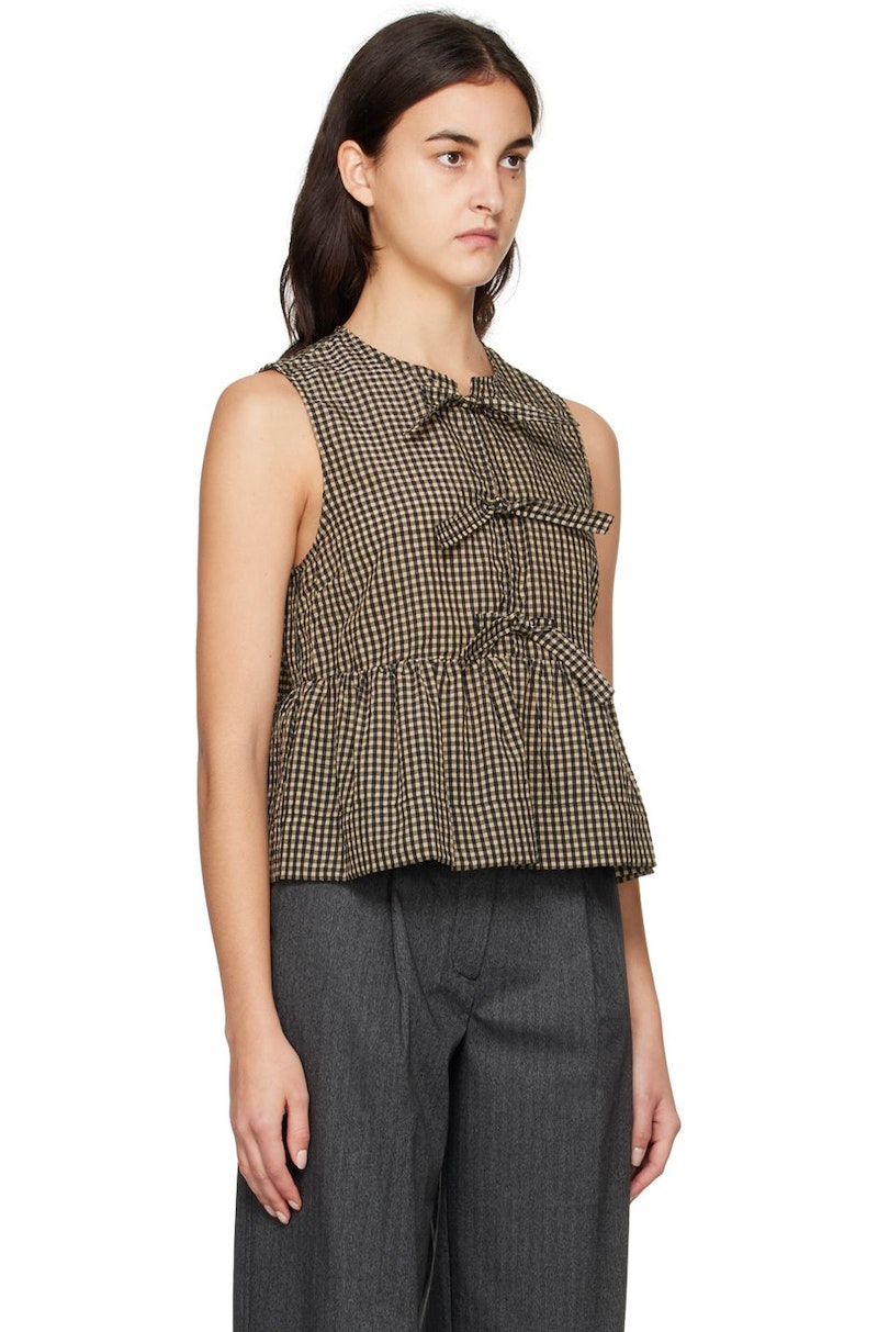 Ganni Ribbon Tank Top - Gingham Starfish | Garmentory