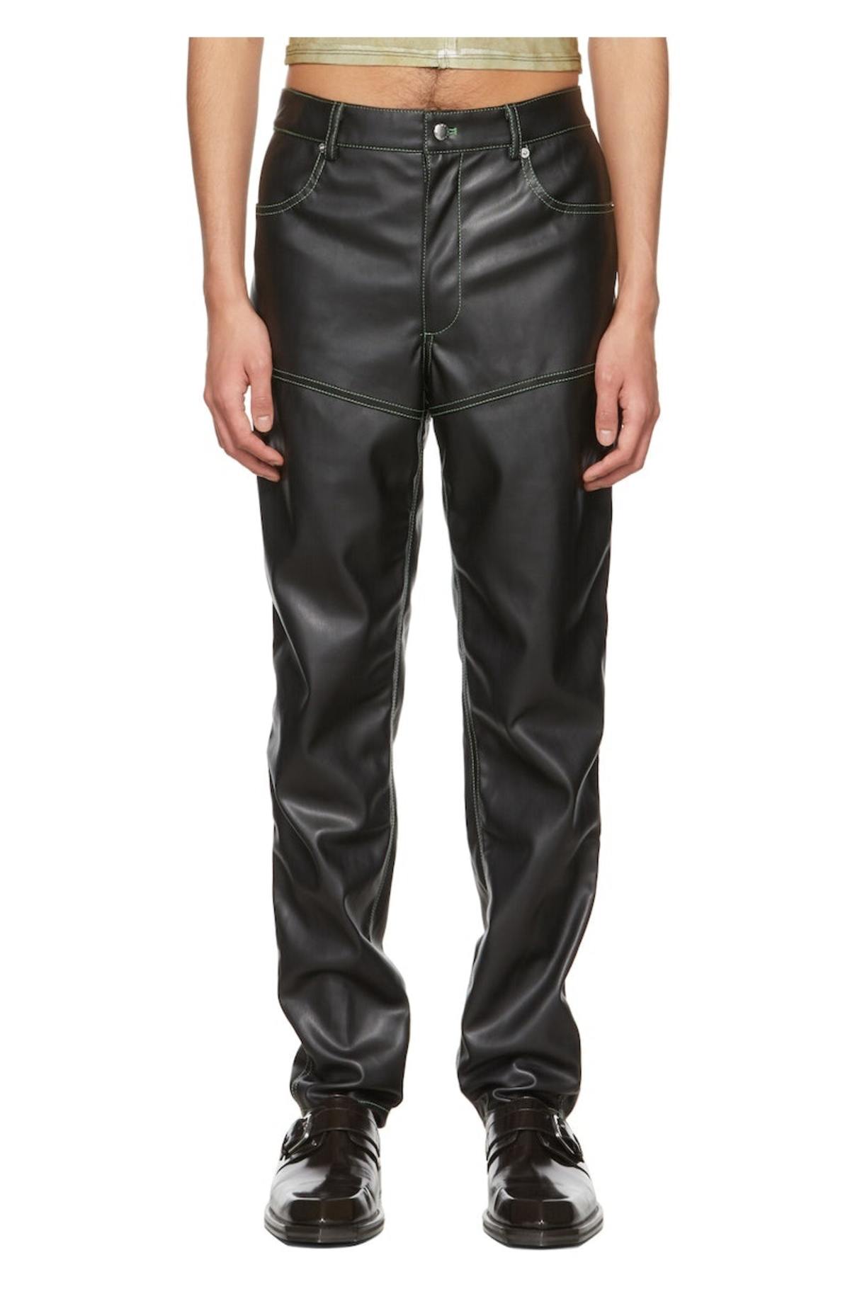 Eckhaus Latta Black Faux-Leather Paneled Pants | Garmentory