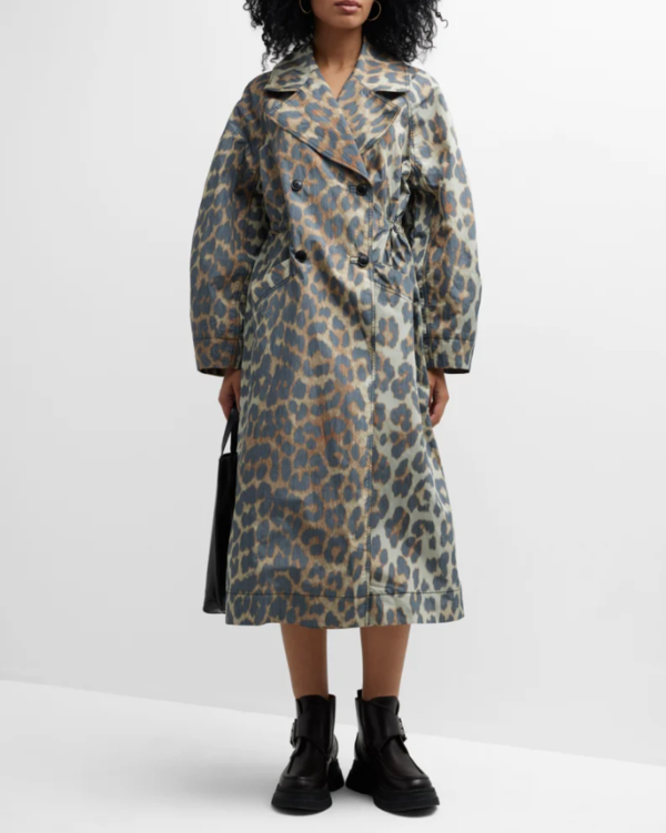 Ganni Crispy Shell Coat - Big Leopard Almond Milk | Garmentory