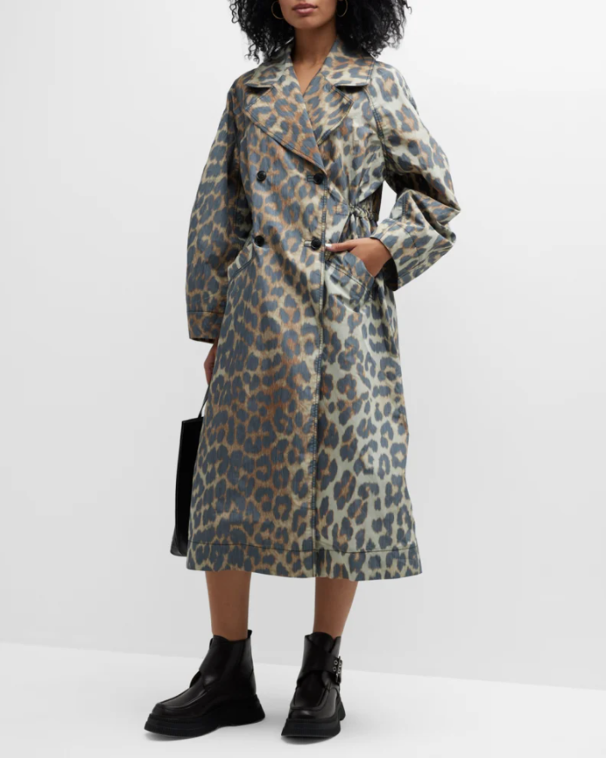 Ganni Crispy Shell Coat - Big Leopard Almond Milk | Garmentory