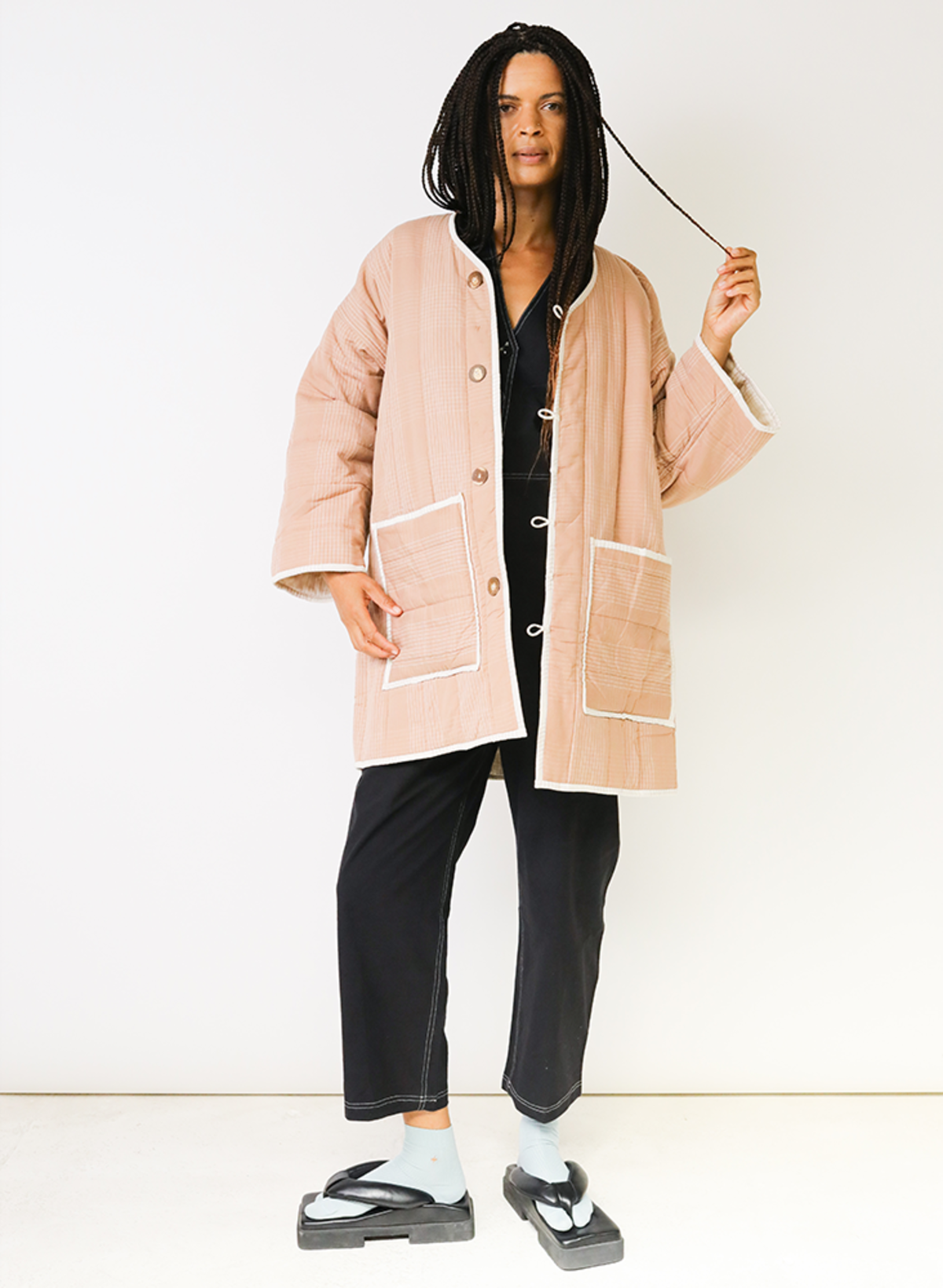 Seek Collective Space Coat - ivory plaid/taupe plaid | Garmentory