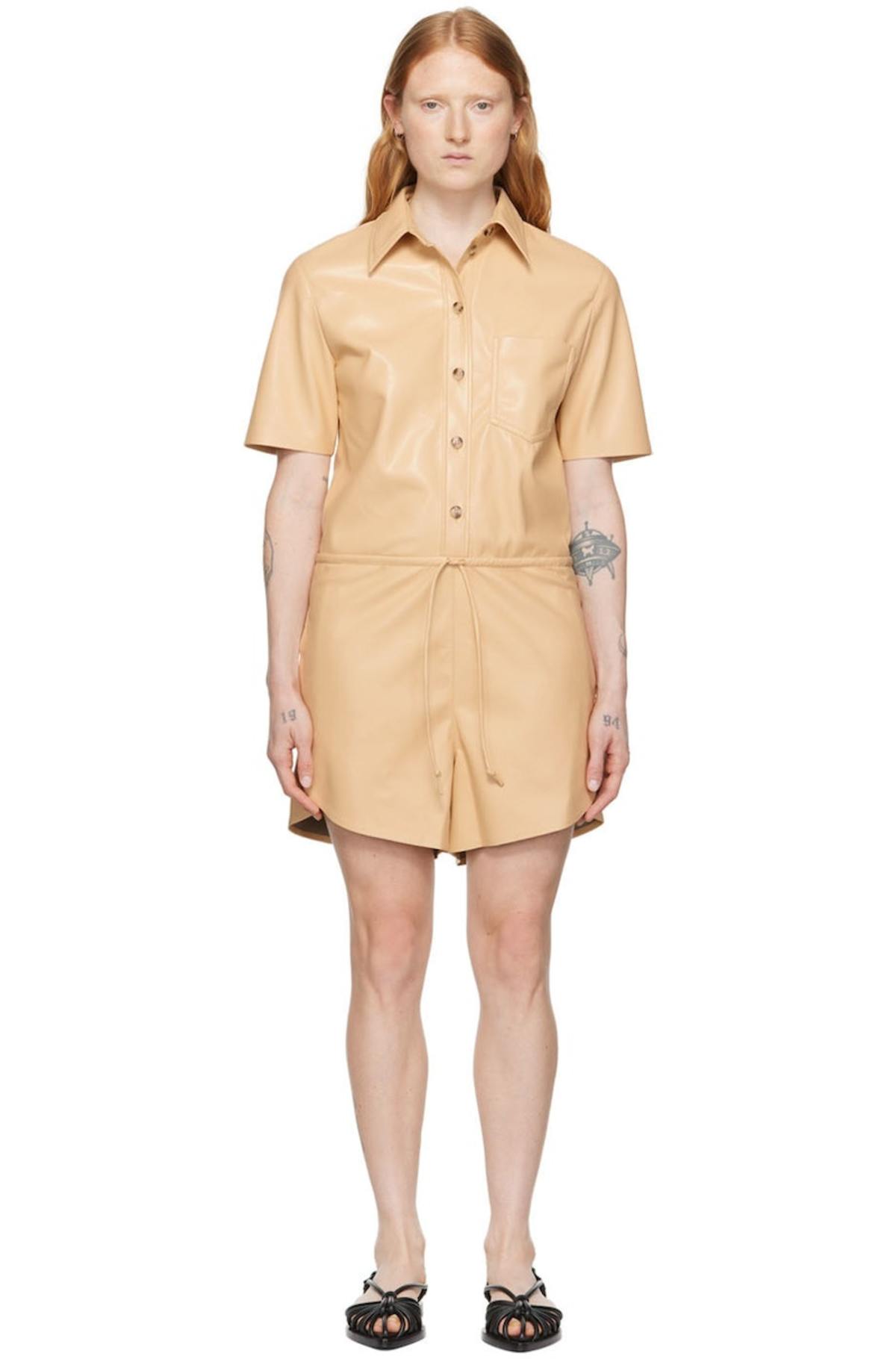 Nanushka Beige Leni Vegan Leather Jumpsuit | Garmentory
