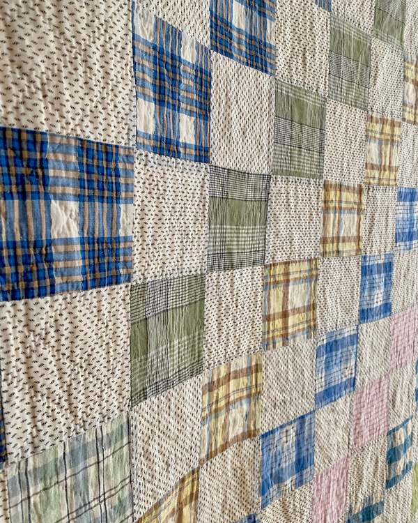 Vintage Ardith Antique Handmade 1920s Gingham Plaid Check Squares Quilt ...