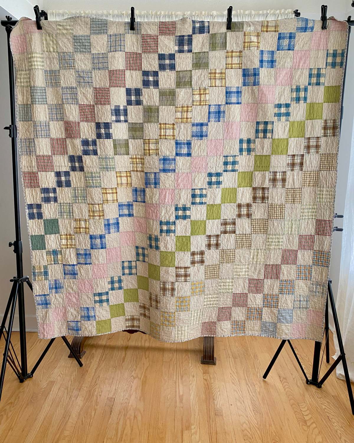 Vintage Ardith Antique Handmade 1920s Gingham Plaid Check Squares Quilt ...