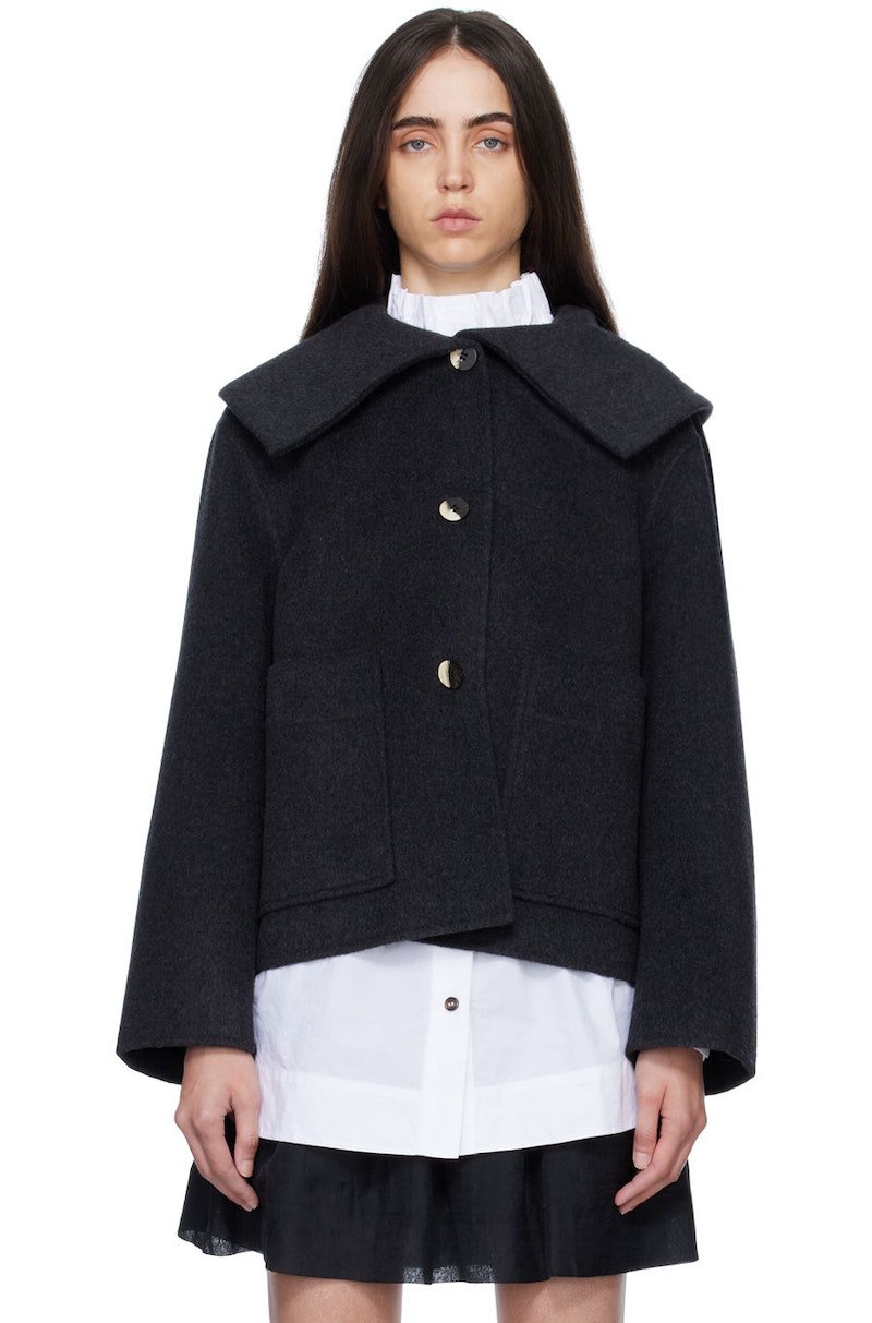 GANNI Gray Extended Collar Jacket | Garmentory