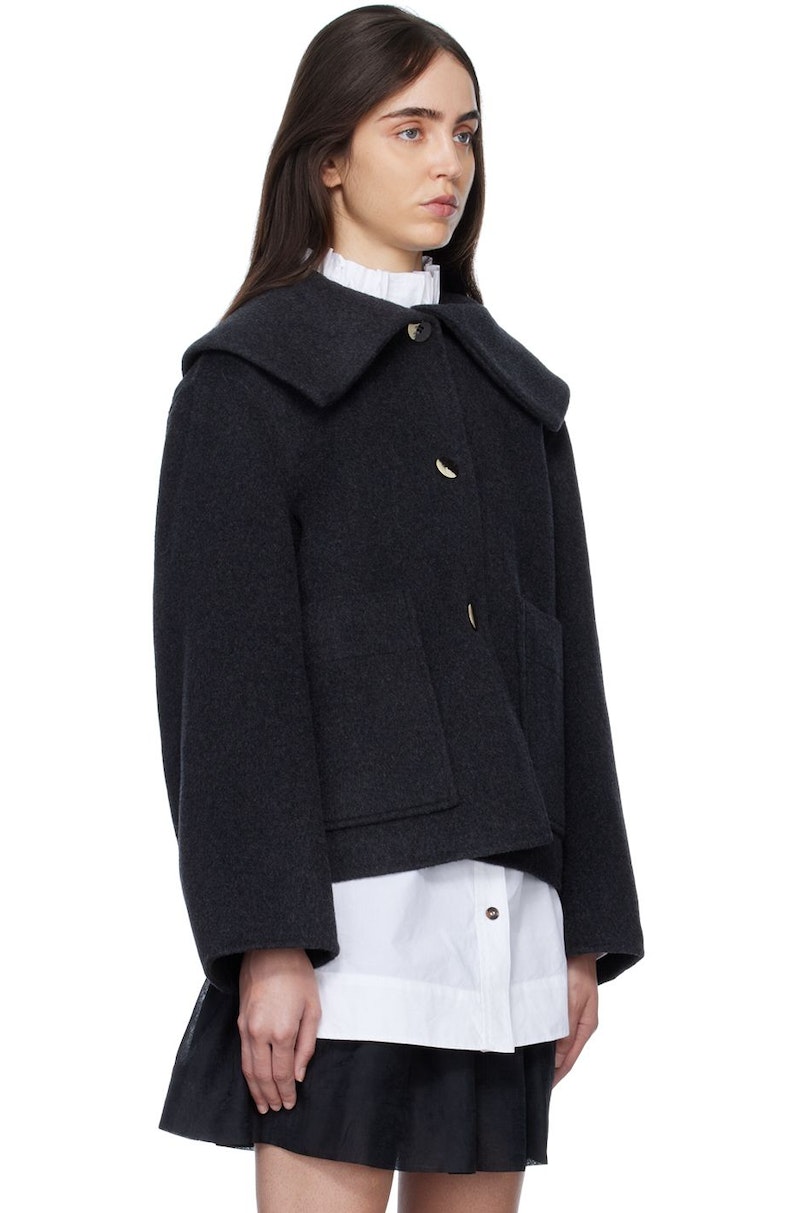 GANNI Gray Extended Collar Jacket | Garmentory