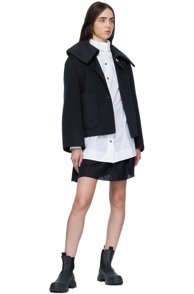 GANNI Gray Extended Collar Jacket | Garmentory
