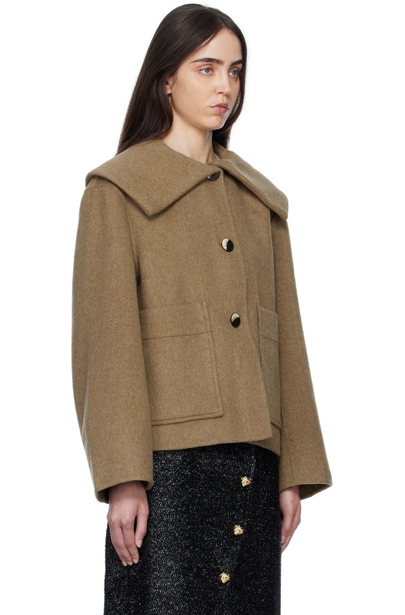 GANNI Extended Collar Jacket - Khaki | Garmentory