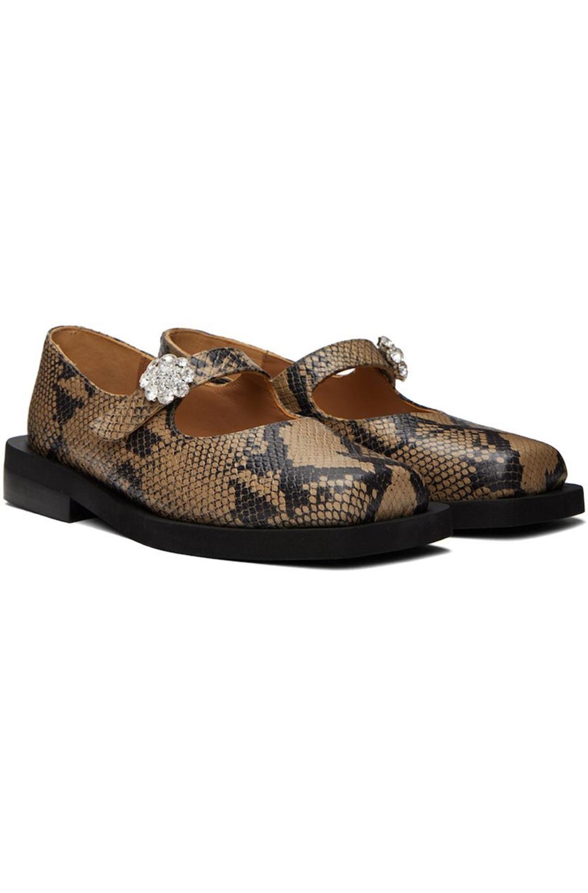 GANNI Snake Mary Jane Ballerina Flats - Brown | Garmentory