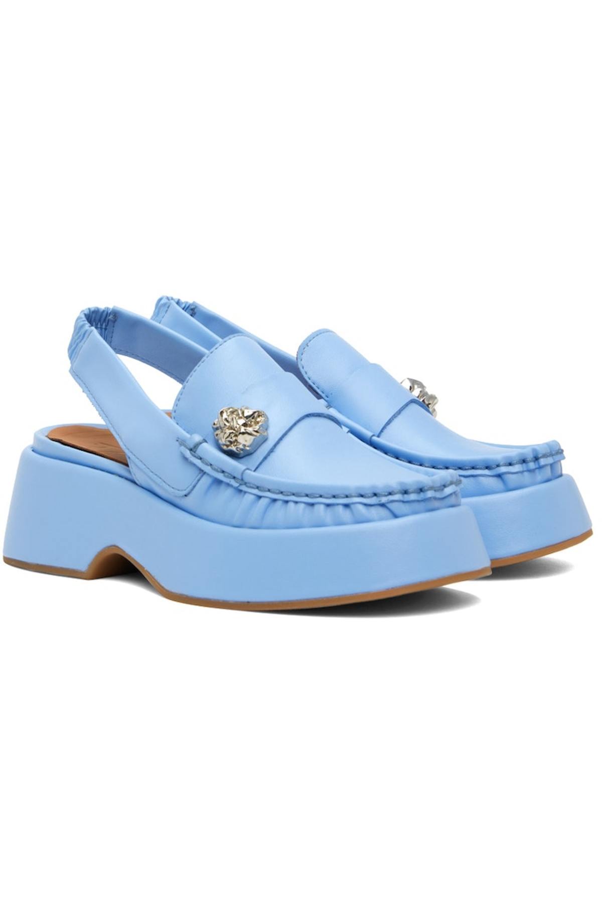 GANNI Retro Slingback Platform Loafers - Blue | Garmentory