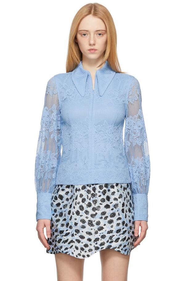 GANNI Lace Long Collar Blouse - Placid Blue | Garmentory