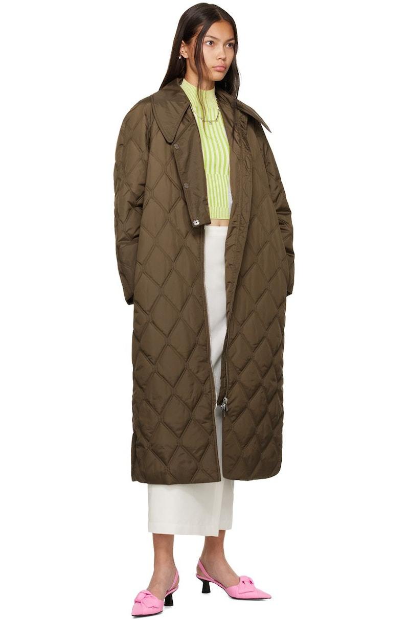 GANNI Quilted Coat - Brown | Garmentory