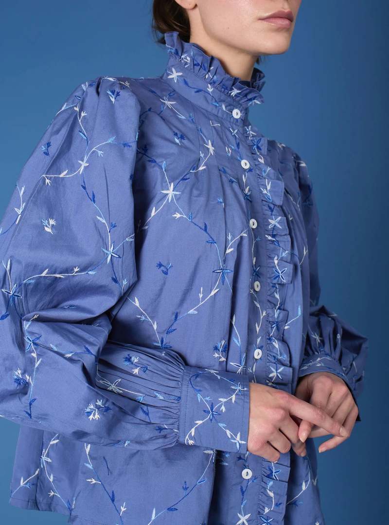 Thierry Colson Yana Blouse - Blue Embroidered Diamonds | Garmentory