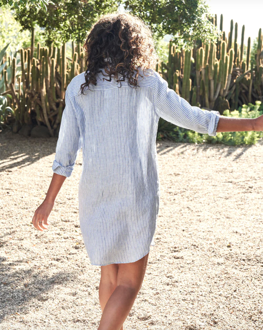 Frank & Eileen Mary Linen Classic Shirtdress - Blue Stripe | Garmentory