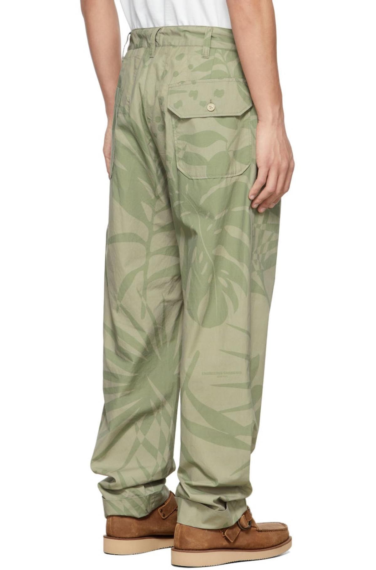Engineered Garments Lea Print Carlyle Trousers - Khaki | Garmentory